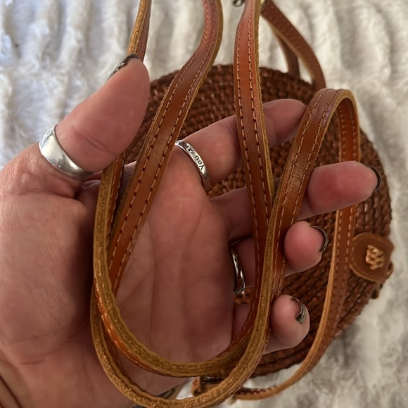 Hand Crafted | Bags | Round Wicker Purse Brown Leather Strap Tropical ...